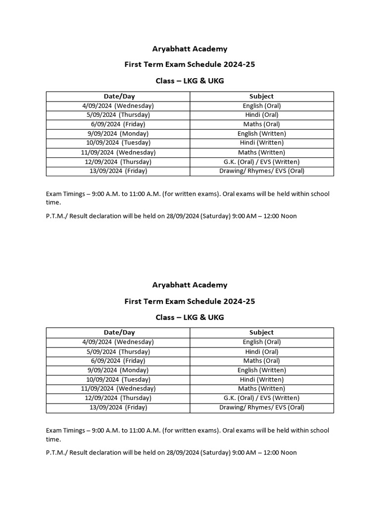 Date Sheet LKG | PDF