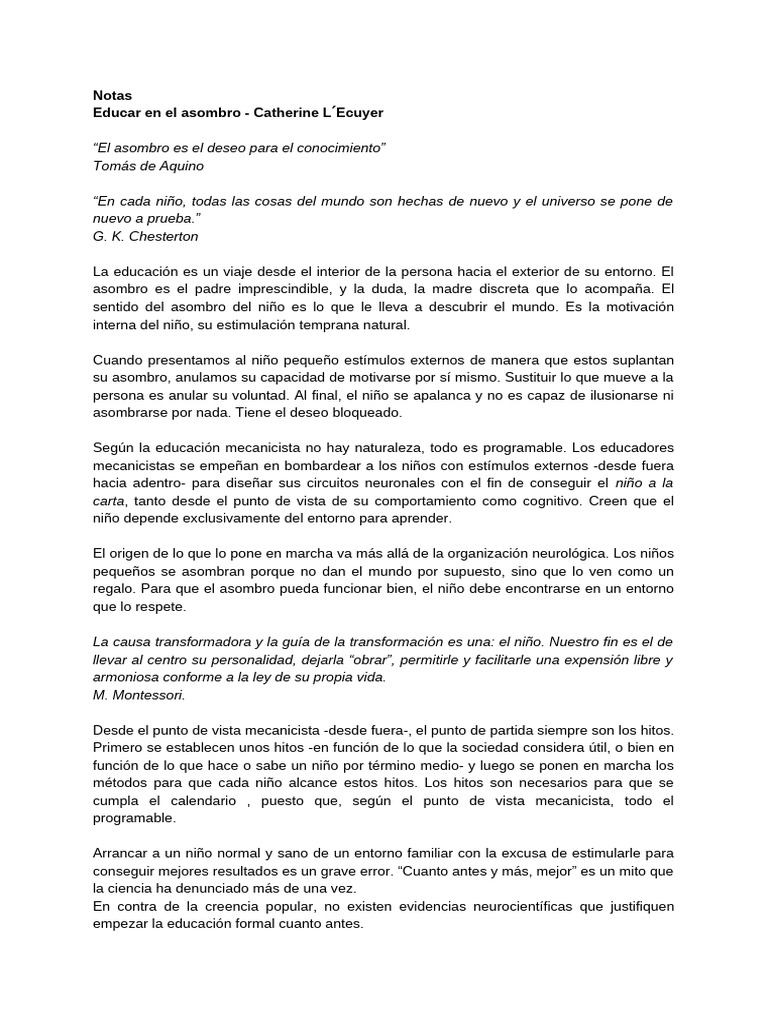 El Asombro como Clave Educativa | PDF | Aprendizaje | Motivacional