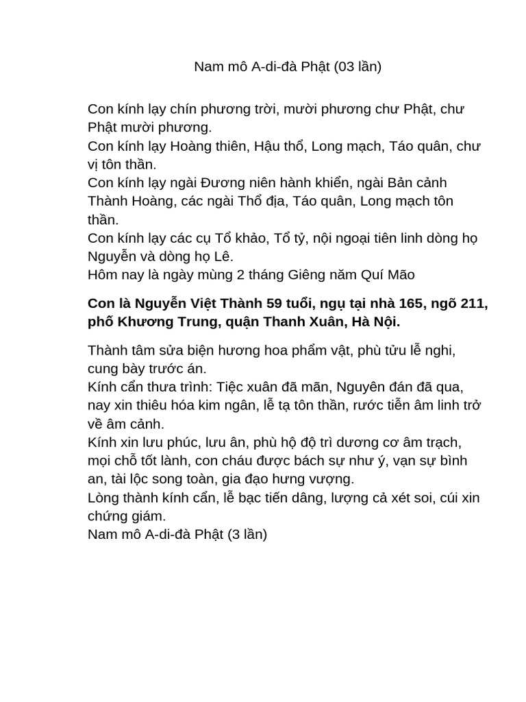 Bài Khấn Xin Hóa Vàng | PDF