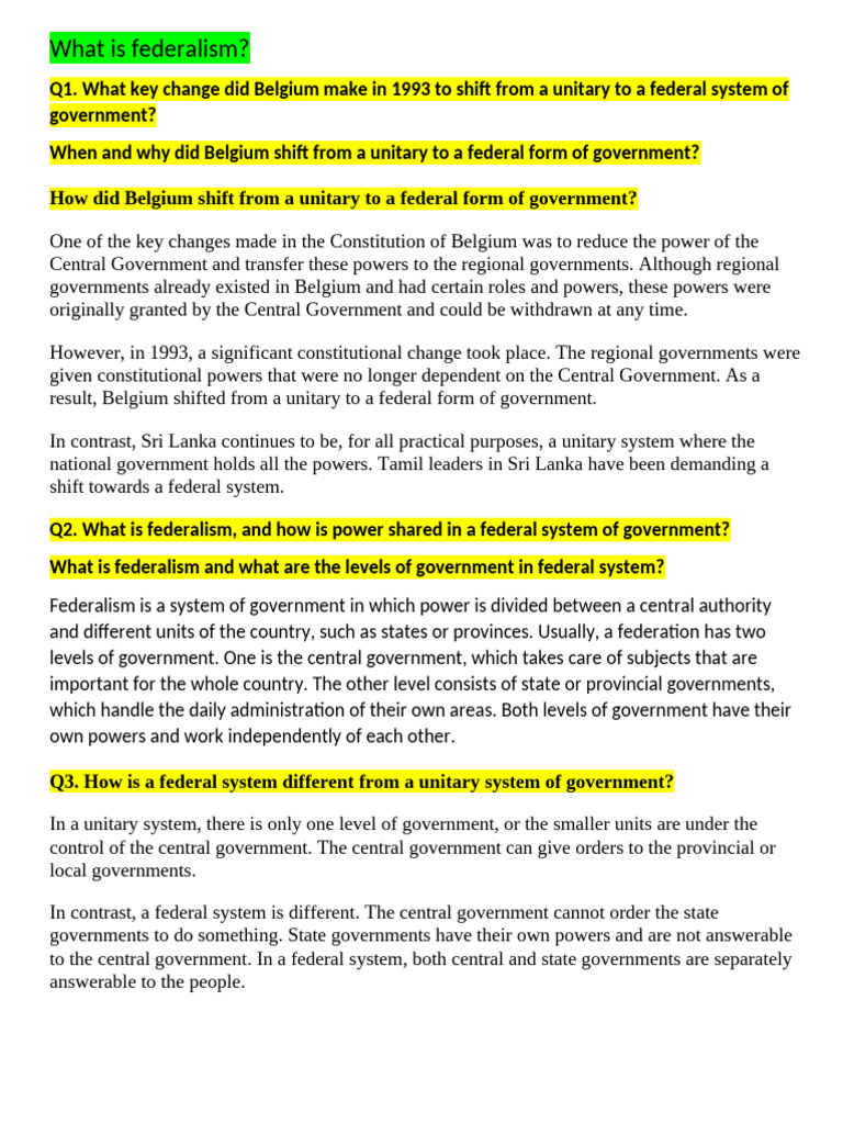 Federalism Notes | PDF | Political Science | Governance