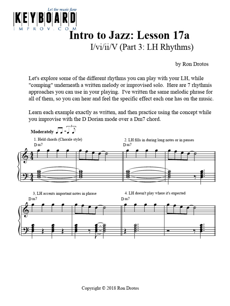 Intro To Jazz: Lesson 17a: I/vi/ii/V (Part 3: LH Rhythms) | PDF ...