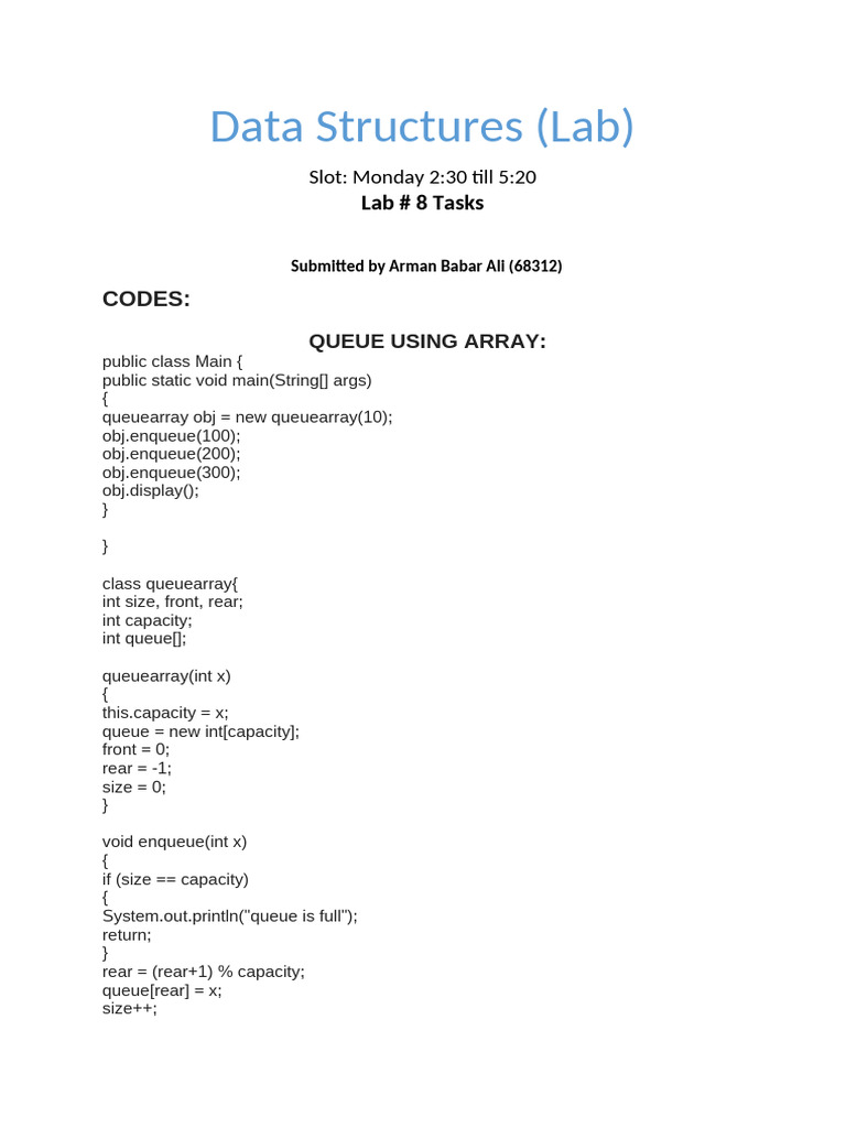 Data Structures Lab Task 8 | PDF