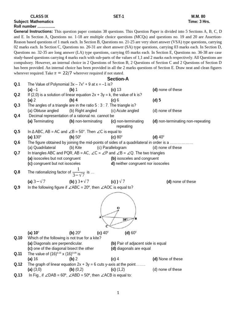 Class 9th Maths Sample Paper by r.g. | PDF | Mathematics | Elementary Mathematics