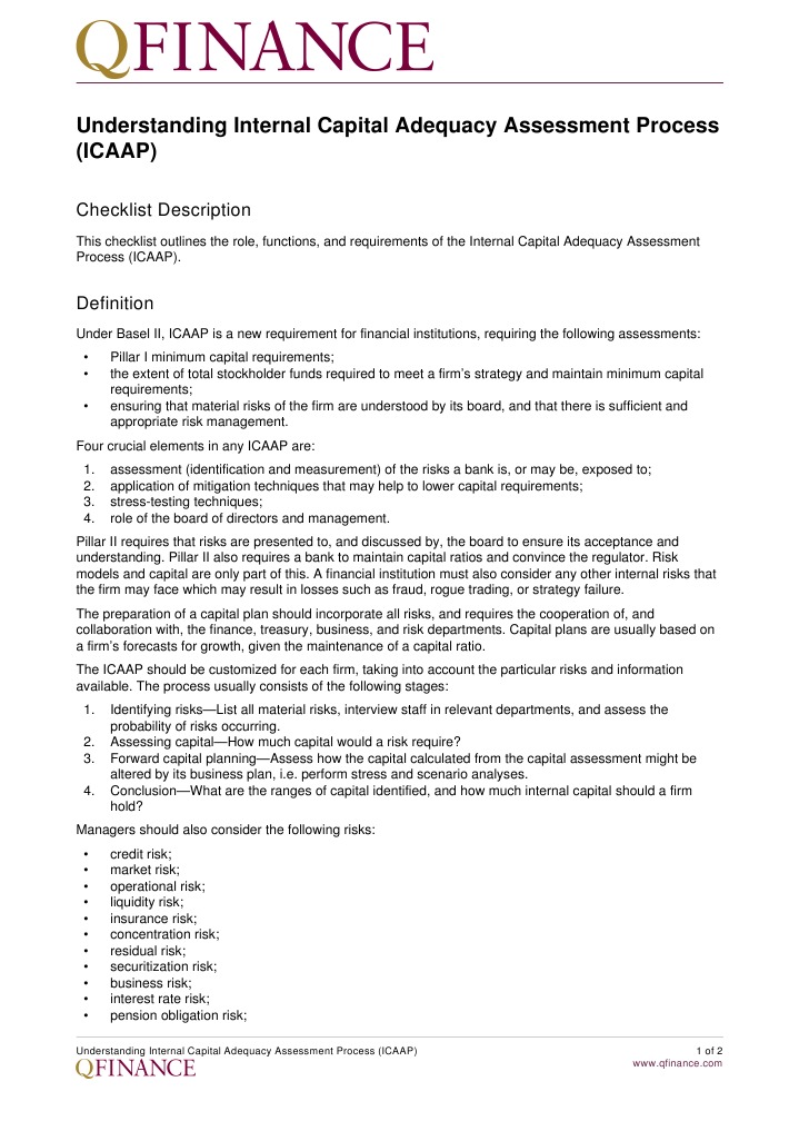 Understanding Internal Capital Adequacy Assessment Process Icaap ...