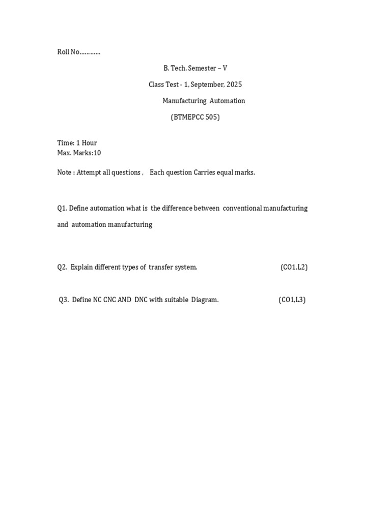 Class Test 1 Ma Paper | PDF