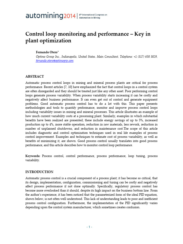 Control Loop Monitoring and Performance - Key in Plant Optimization ...