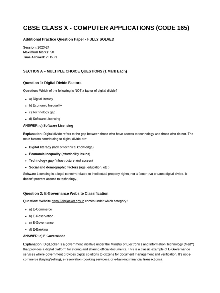 Class 10 Computer Applications Solved | PDF | World Wide Web | Internet & Web