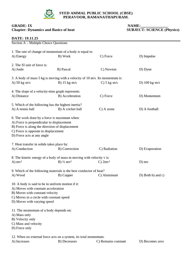 9th Grade MTG Physics Worksheet | PDF | Force | Mass