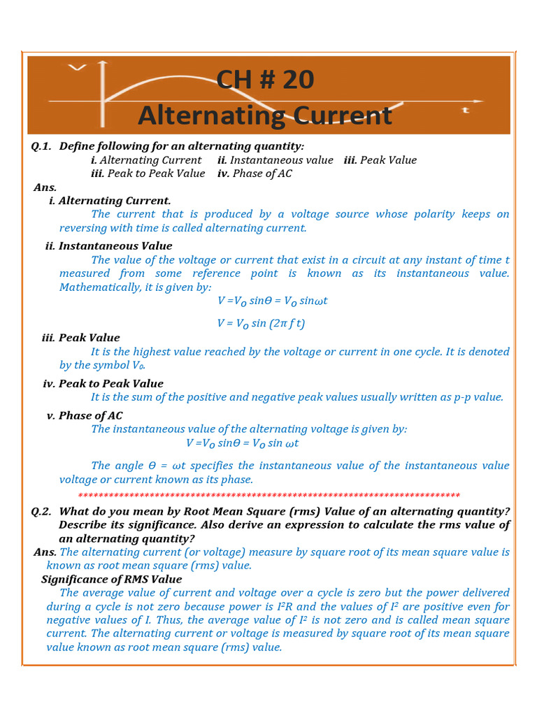 CH # 20 - Alternating Current | PDF | Rectifier | Electrical Impedance