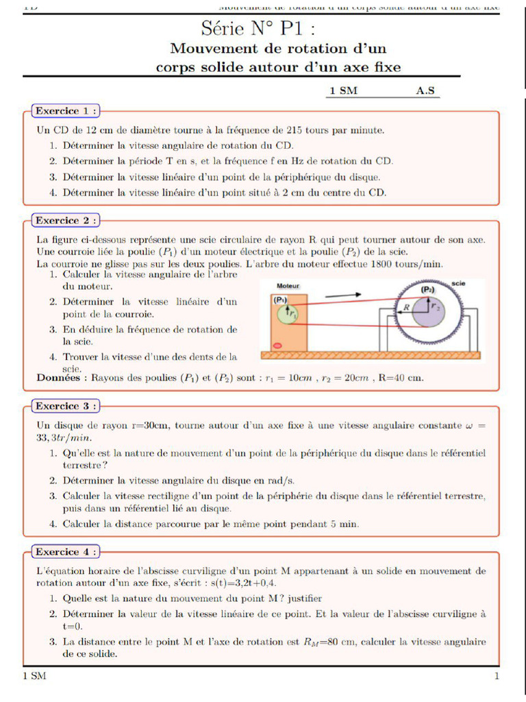 Exercices Mouvement de Rotation | PDF