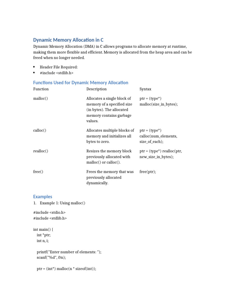 Dynamic Memory Allocation in C | PDF | Programming Paradigms | Computer ...