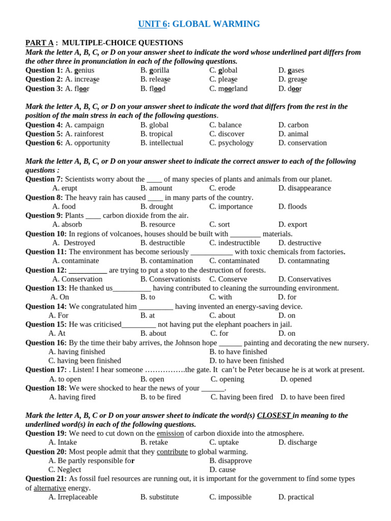 Global Warming: Multiple-Choice Quiz | PDF | Climate Change ...