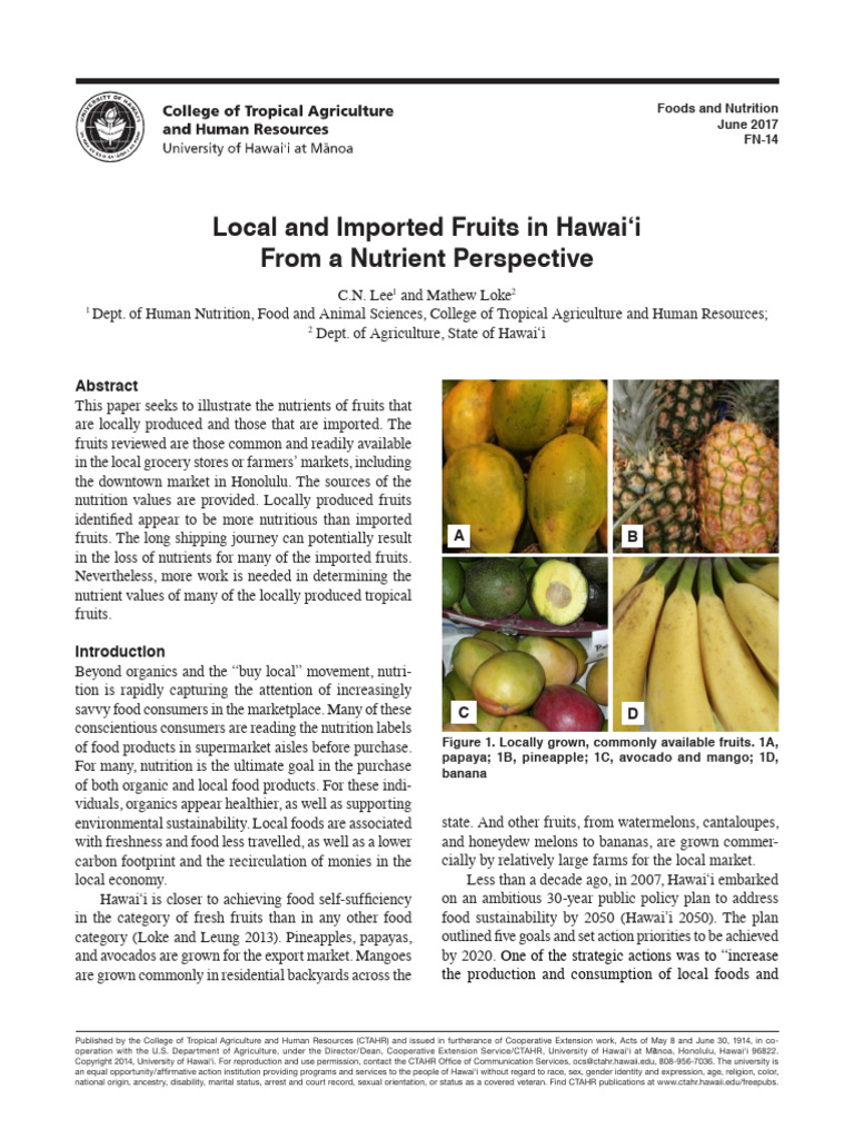 Local and Imported Fruits in Hawai I From A Nutrient Perspective | PDF ...