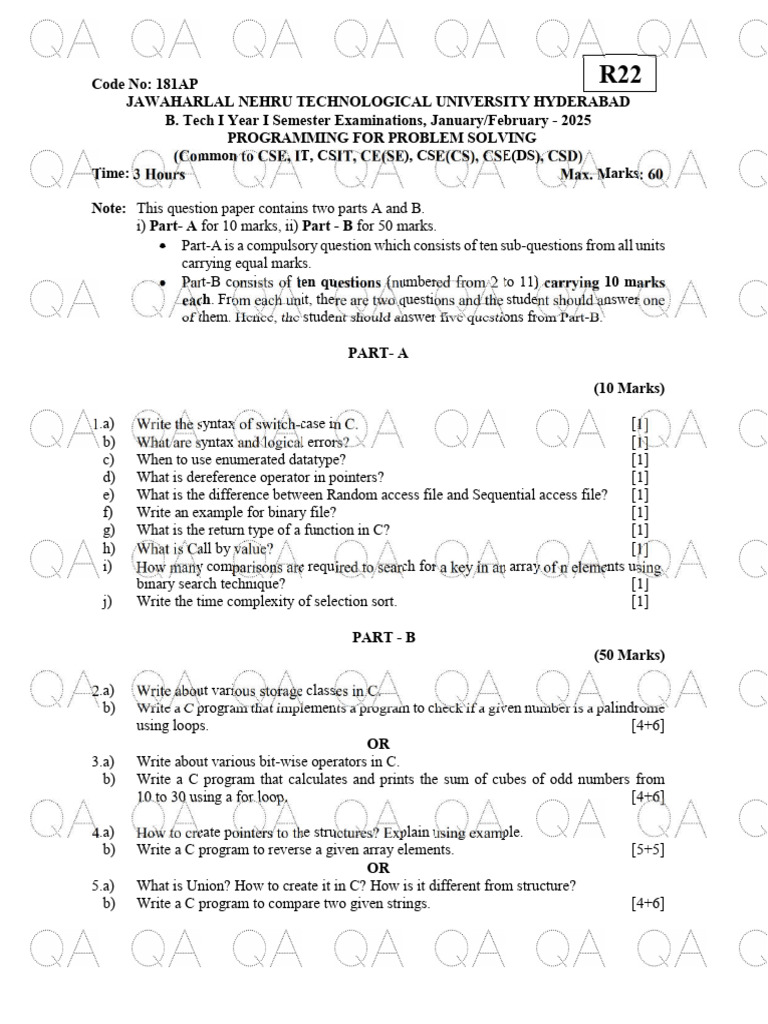 181ap - Programming For Problem Solving27-Jan-25 An | PDF | Pointer ...