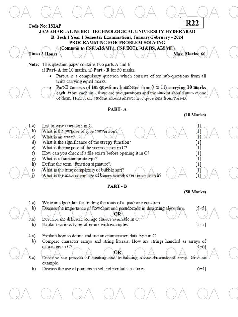 181ap - Programming for Problem Solving02-Feb-24 | PDF | Time ...