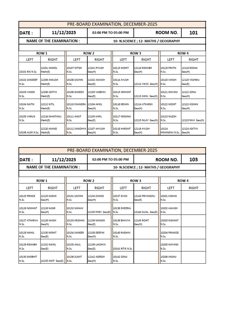 Class Seating Plan 11-12-25 | PDF