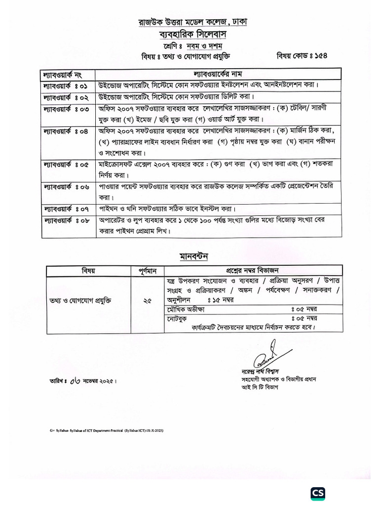 ICT Practical List 2025 (Class - X) | PDF