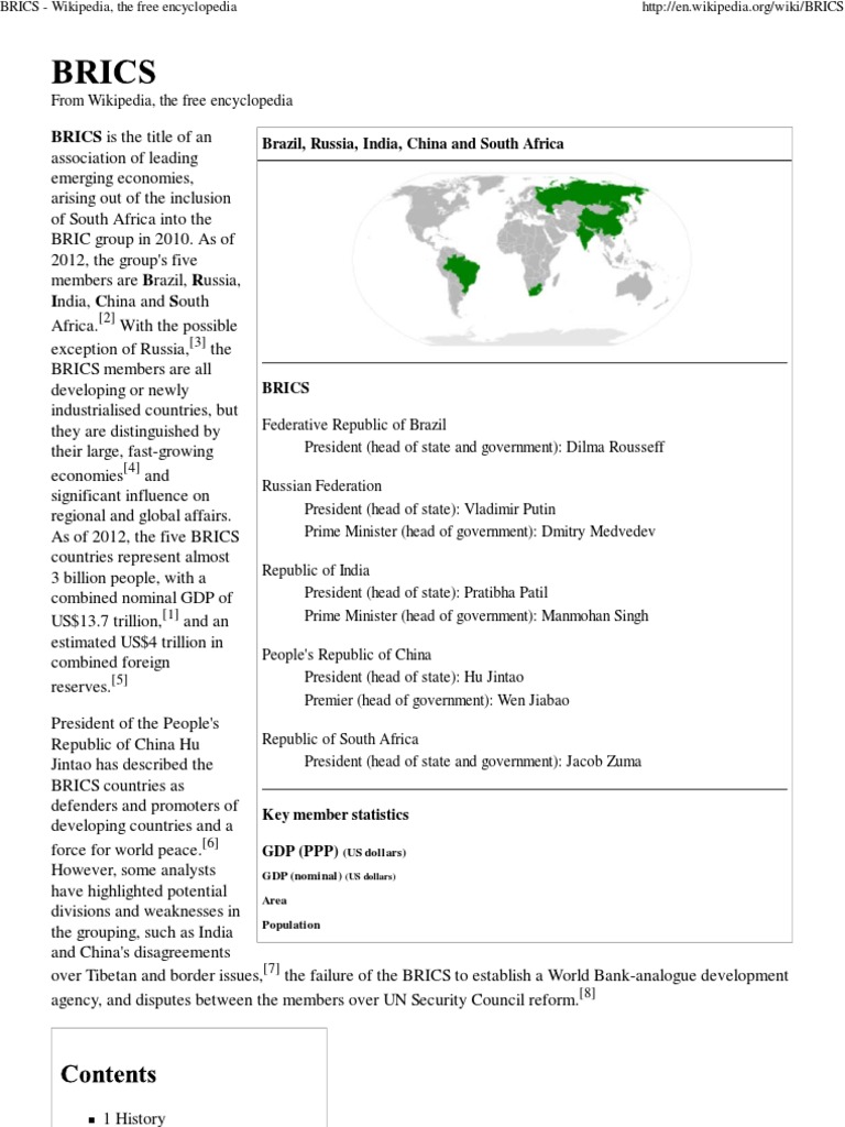 BRICS - Wikipedia, The Free Encyclopedia | PDF | Bric | International ...