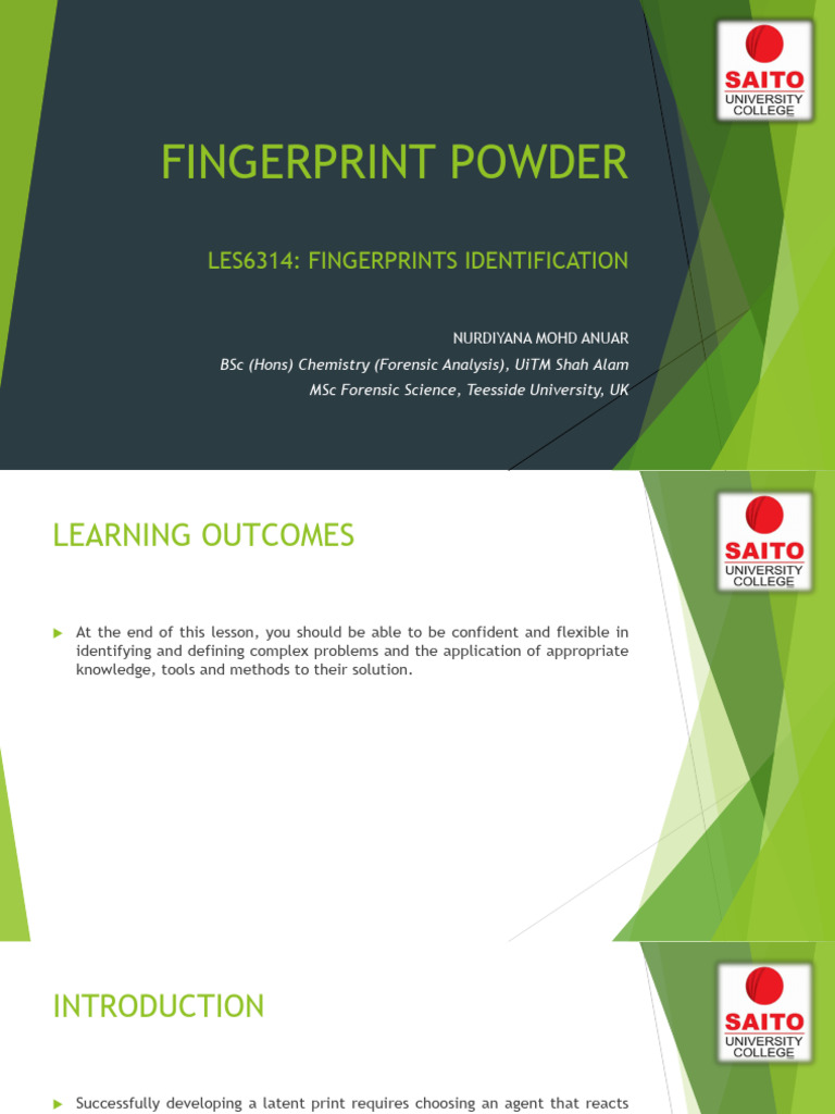 Fingerprint Powder Identification Guide | PDF | Fingerprint | Ultraviolet