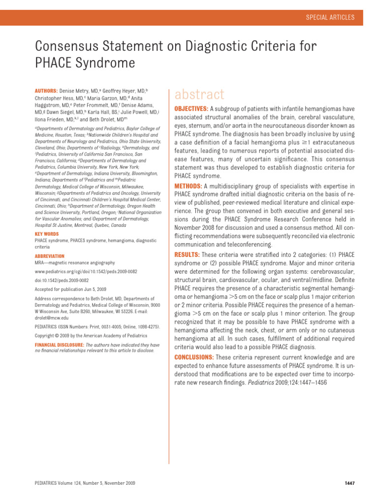 PHACE Syndrome Diagnostic Criteria Guide | PDF | Aorta | Vein