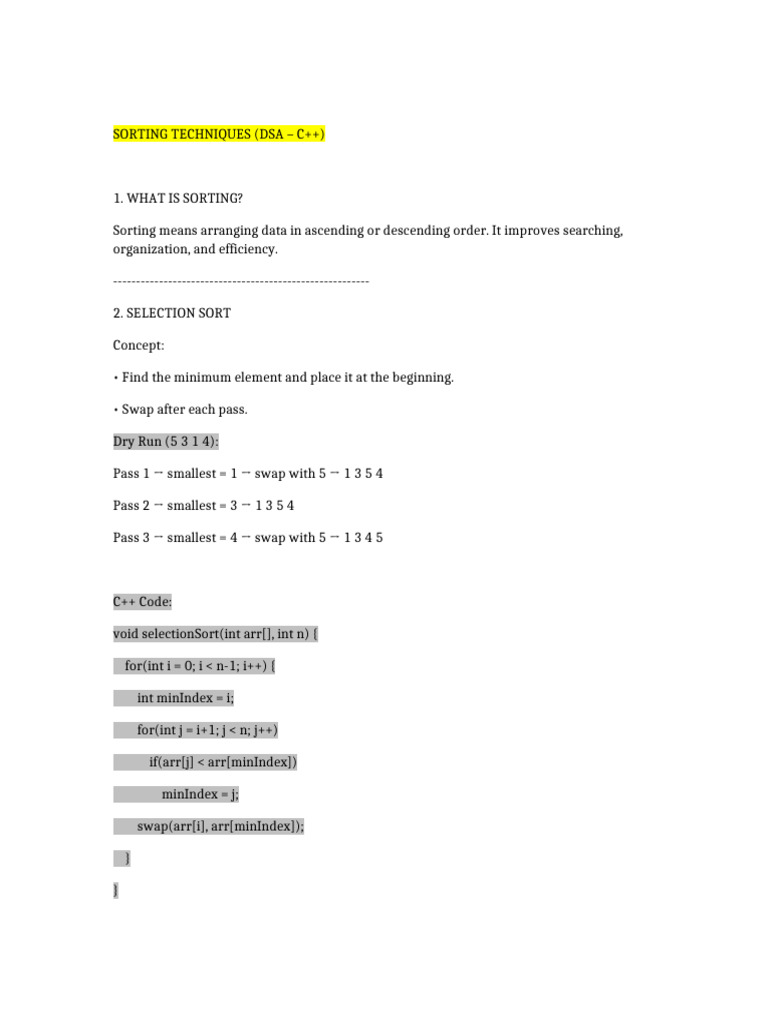 Array Sorting Techniques DSA | PDF | Theoretical Computer Science | Computer Programming
