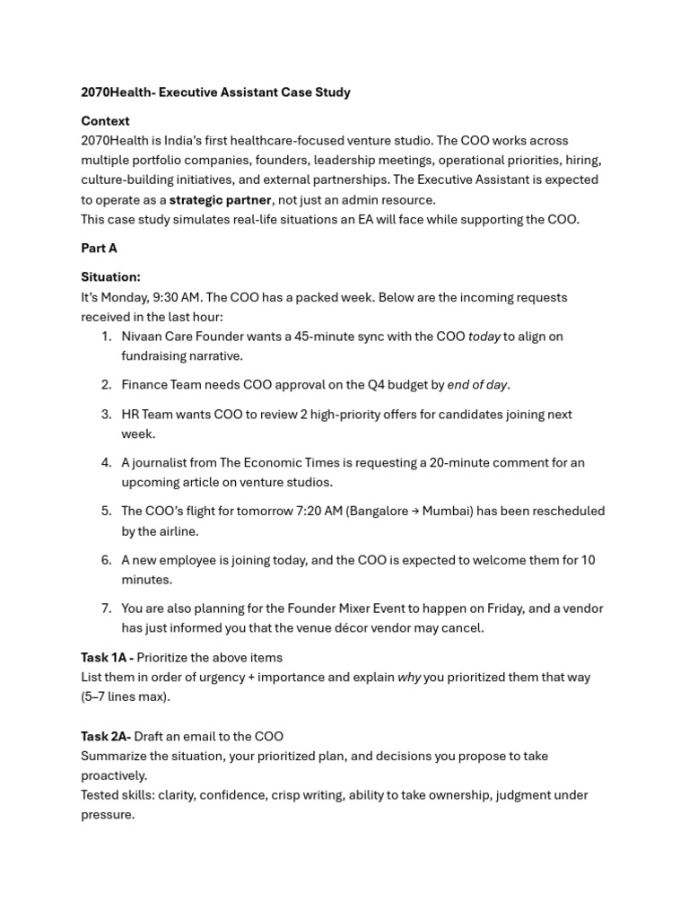 Executive Assistant Case Study at 2070Health | PDF