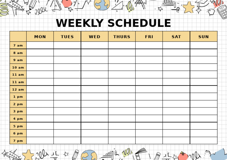Weekly Schedule in Colourful Pastel Doodle Style | PDF