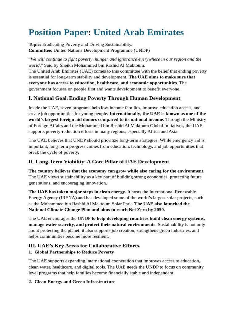 UAE Position on Poverty and Sustainability | PDF | United Arab Emirates ...