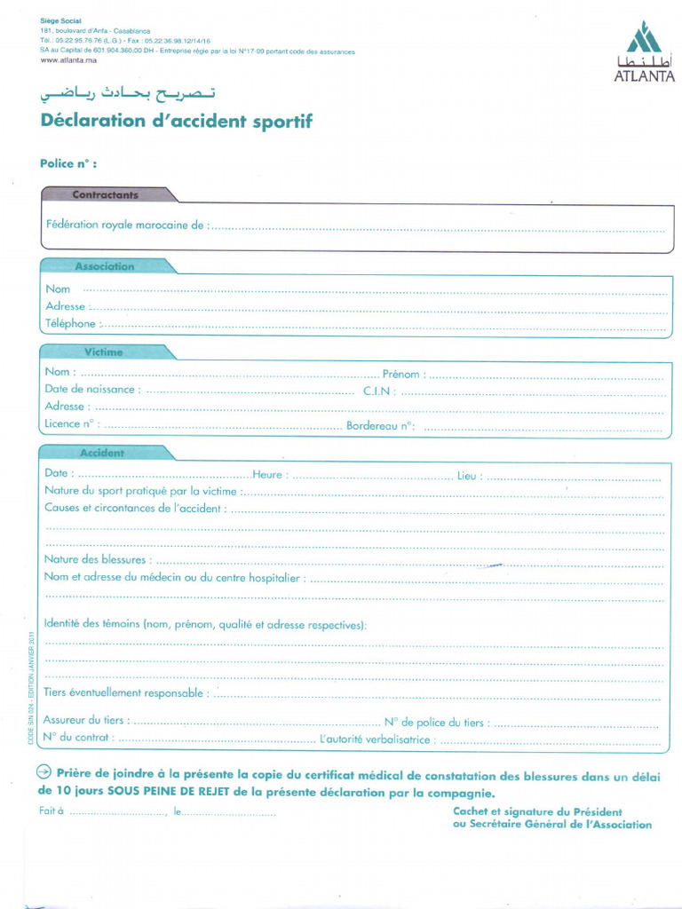 Déclaration D'accident Sportif | PDF