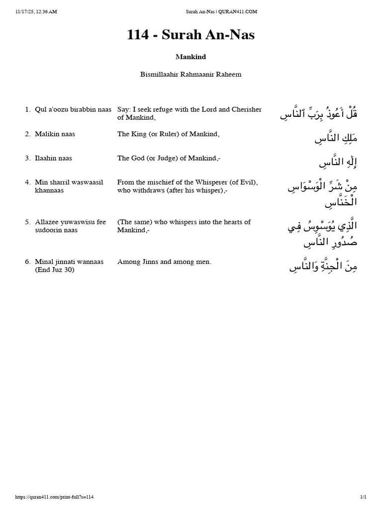 Surah An-Nas: Seeking Refuge in God | PDF