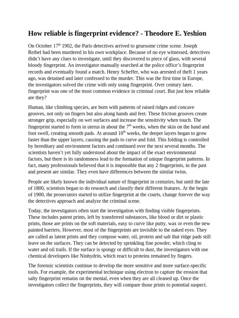 How reliable is fingerprint evidence | PDF | Fingerprint