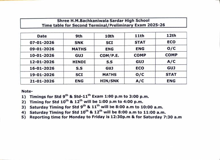 Prelims Exams Time Table | PDF