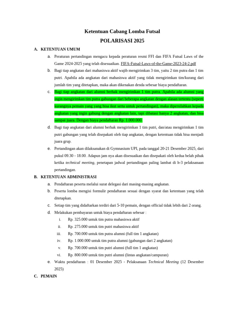 Ketentuan Lomba Futsal POLARISASI 2025 | PDF