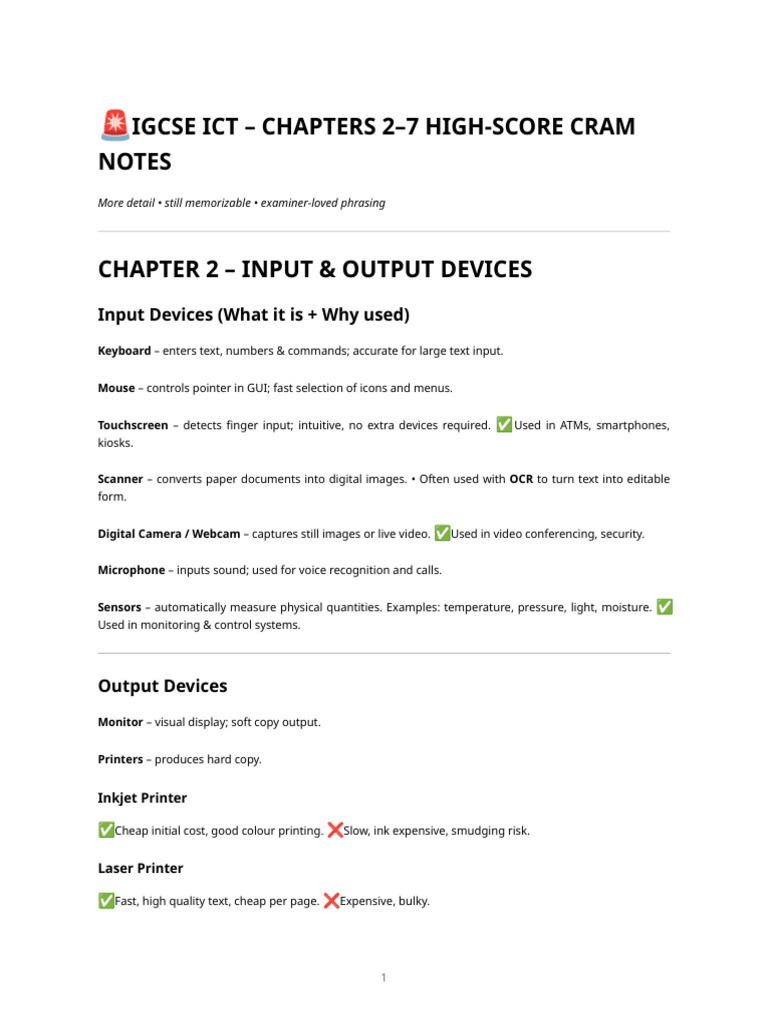 IGCSE ICT High-Score Cram Notes | PDF | Computer Network | Point Of Sale