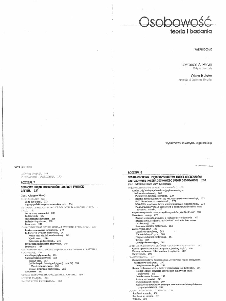 Pervin Osobowosc Teoria I Badania 8 9 | PDF