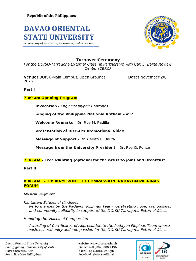 UPDATED - Program For Turnover Ceremony in Partnership With CBRC | PDF