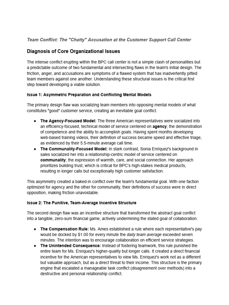 Analysis and Strategic Recommendations For The BPC Call Center Conflict ...
