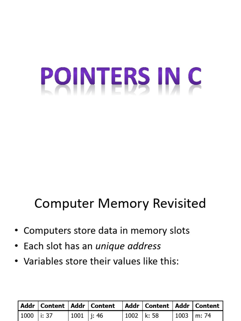 Updated Lecture 10 - Pointers | PDF | Pointer (Computer Programming ...