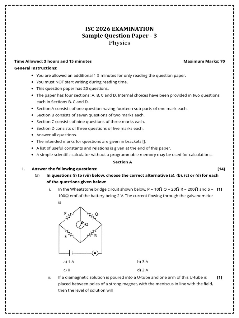 Physics Sample Question Paper 2026 | PDF | Inductor | Inductance