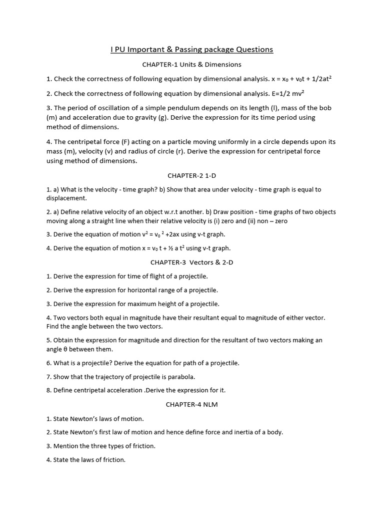 Passing Package Questions I PU | PDF | Force | Newton's Laws Of Motion