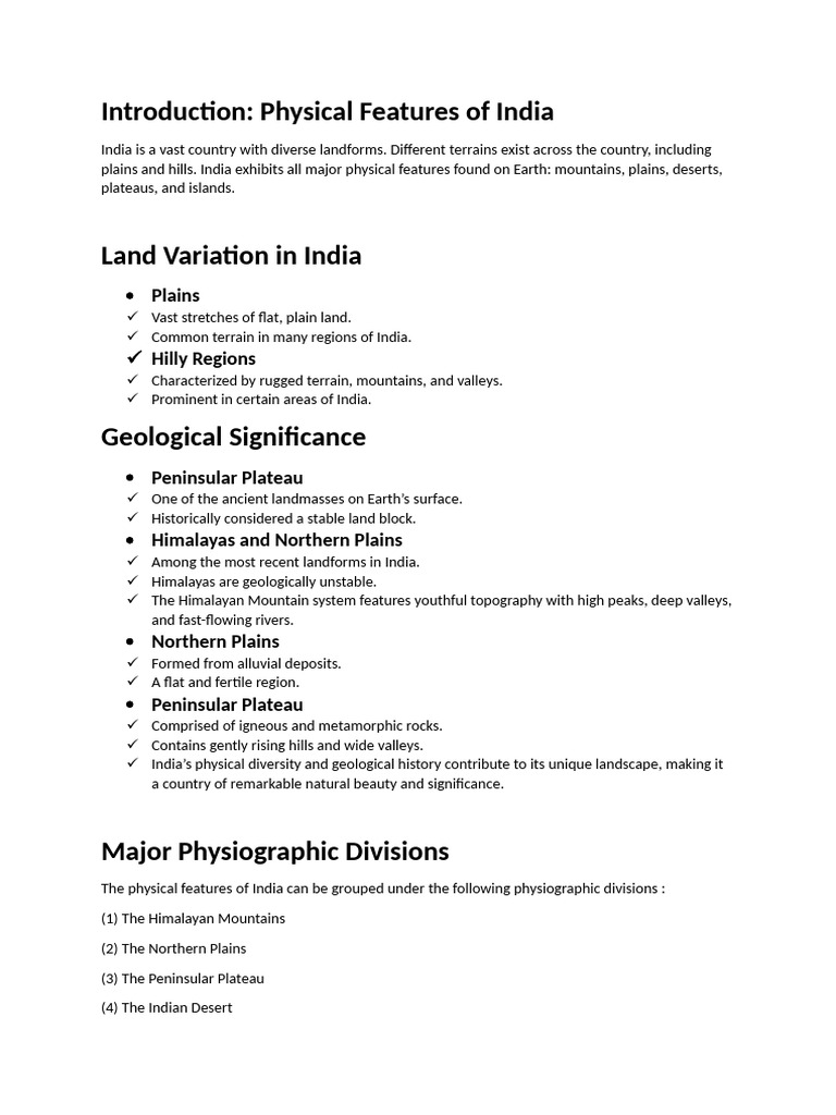 Physical Features of India Explained | PDF | Himalayas | Earth Sciences