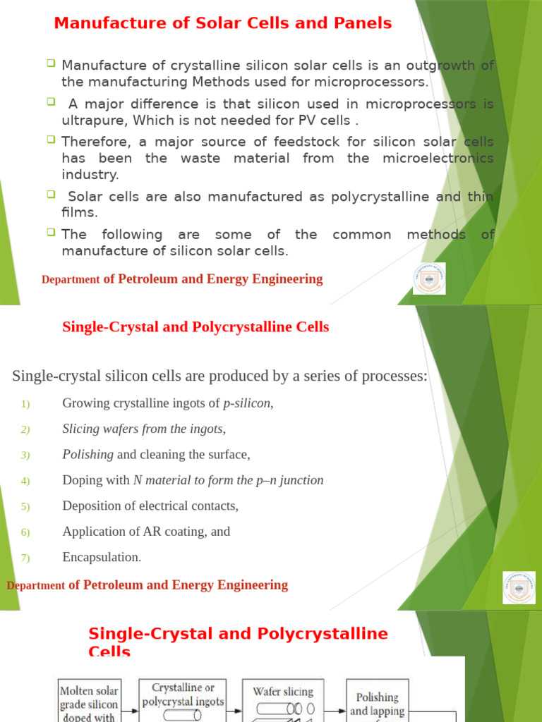 Lecture 04 Manufacture and Classification of Solar Cells | PDF | Thin ...