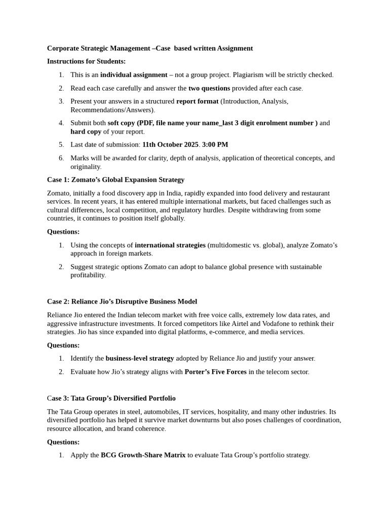 Corporate Strategic Management Case Study | PDF | Strategic Management ...