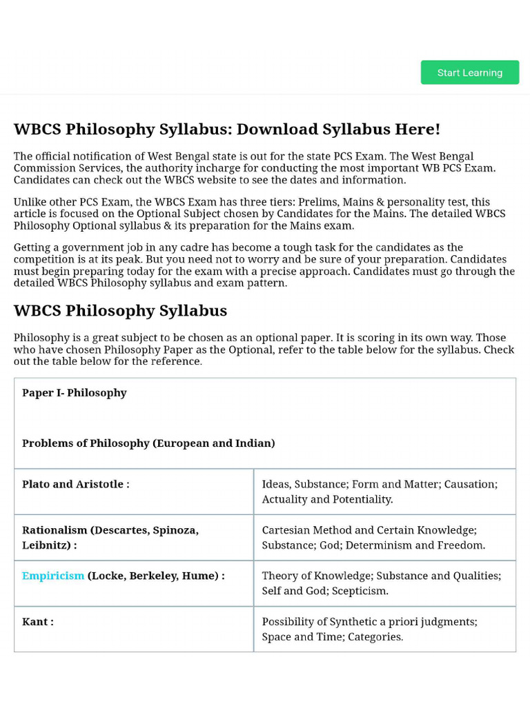 WBCS Philosophy Syllabus_ Download Syllabus Here! | PDF