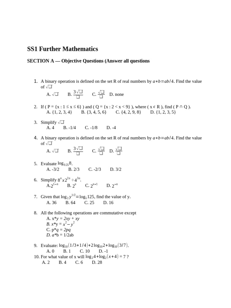 SS1 Further Maths | PDF | Mathematics | Arithmetic