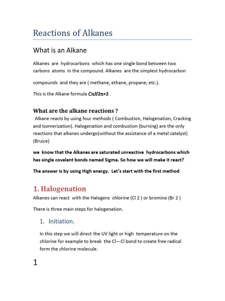 Reactions of Alkanes 1 | PDF | Alkane | Chemical Reactions