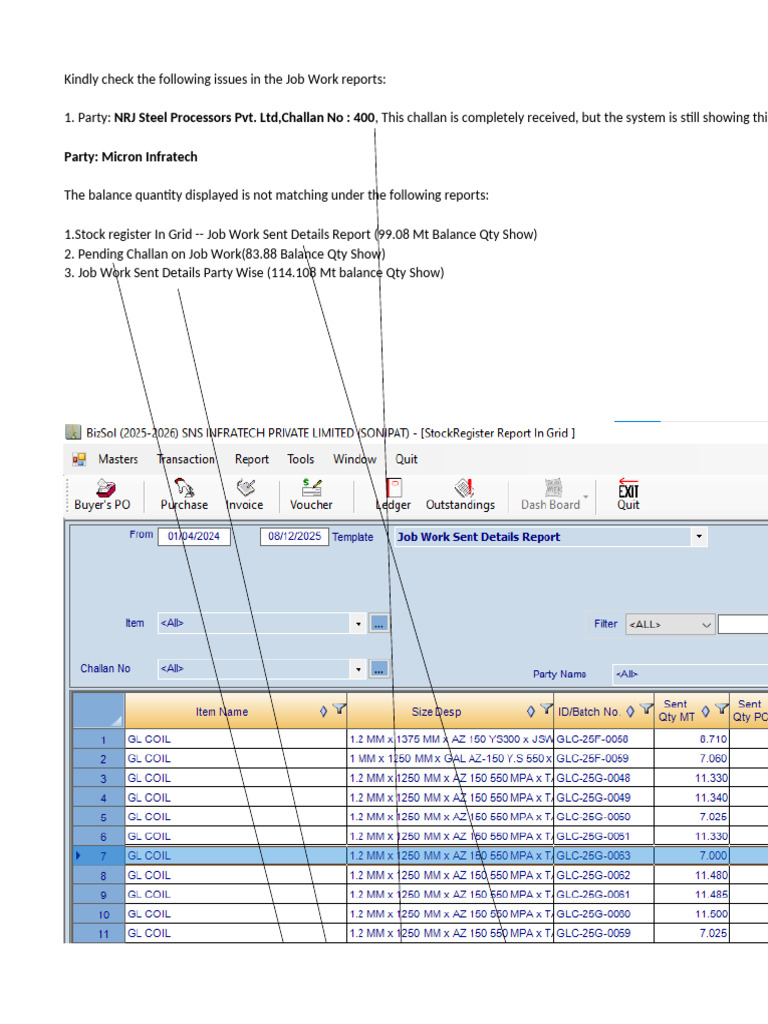 Job Work Report Discrepancies Analysis | PDF