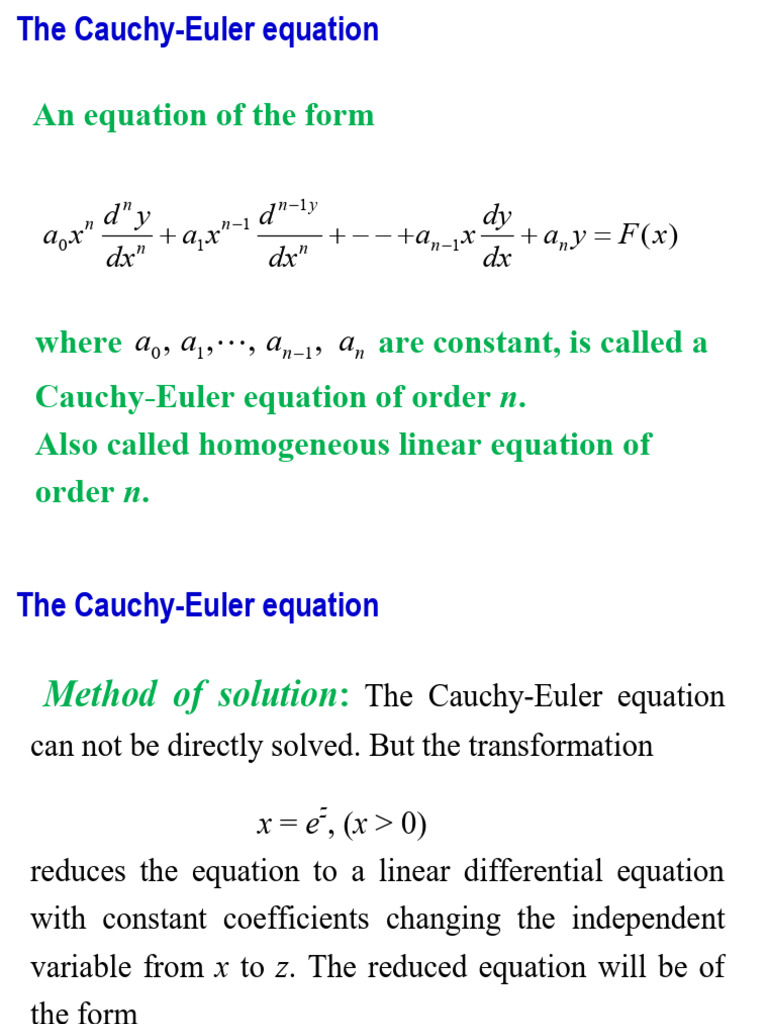 Cauchy-Euler Equation Solutions Guide | PDF | Algebra | Elementary ...