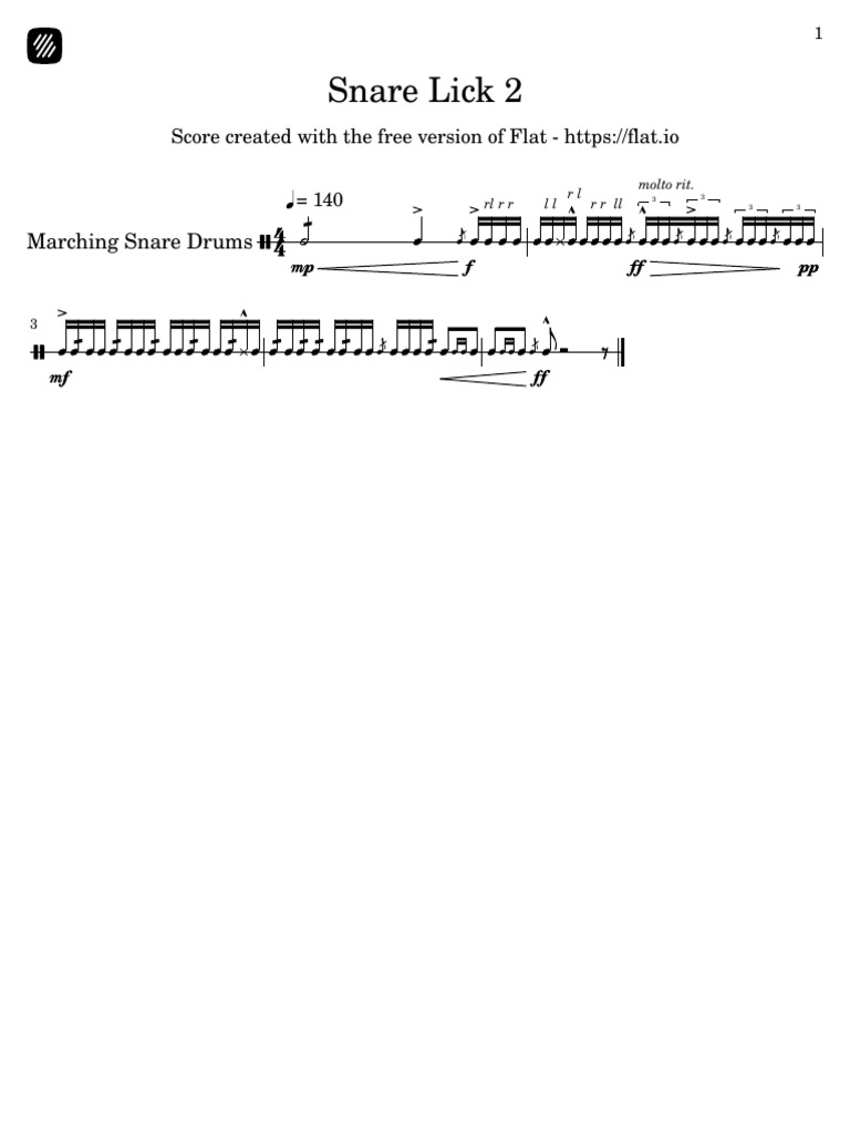 Marching Snare Drum Lick 2 Score | PDF
