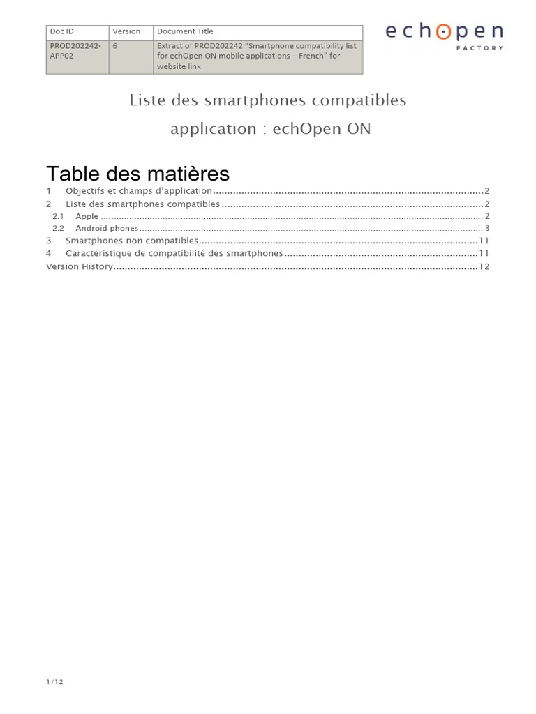 EchOpen O1 - Smartphone Compatibility List v6 FR | PDF | I Phone | Ios